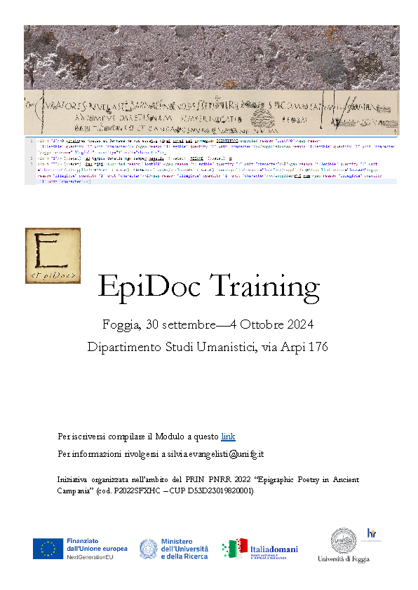 EpiDoc Training, Foggia (30 settembre–4 ottobre 2024) - Current EpigraphyCurrent Epigraphy